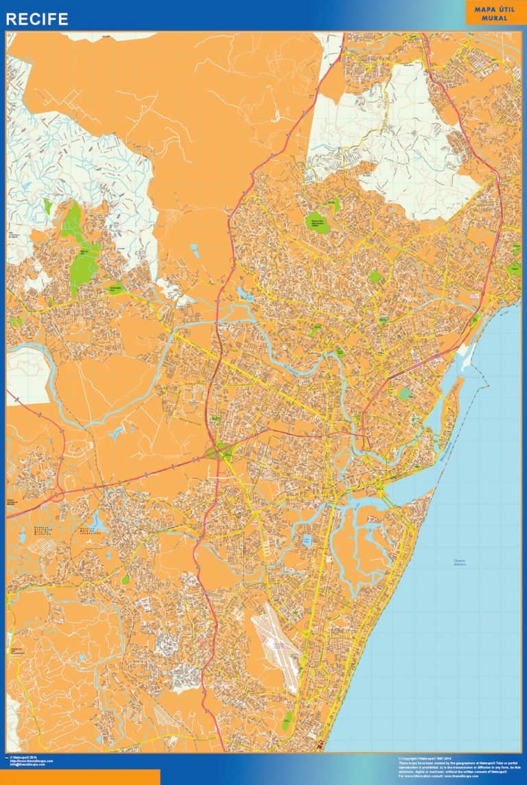 Mapa Recife Brasil de parede | Mapas parede Portugal