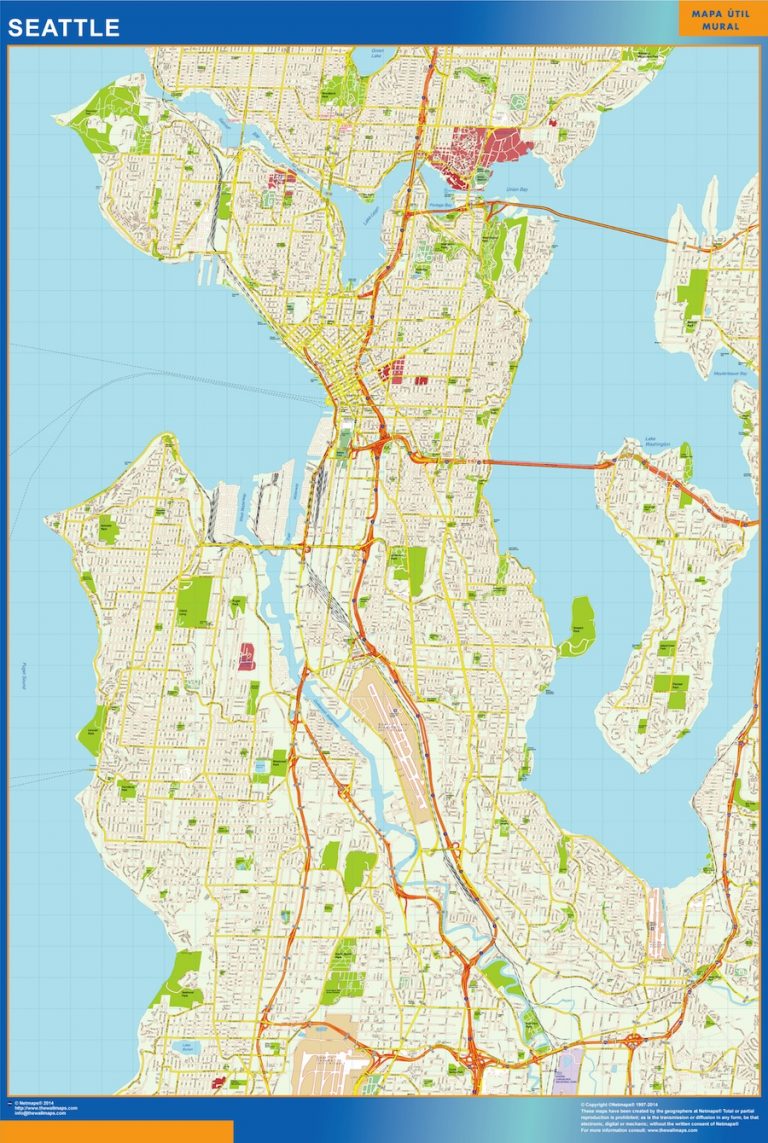 Mapa de Seattle de parede | Mapas parede Portugal