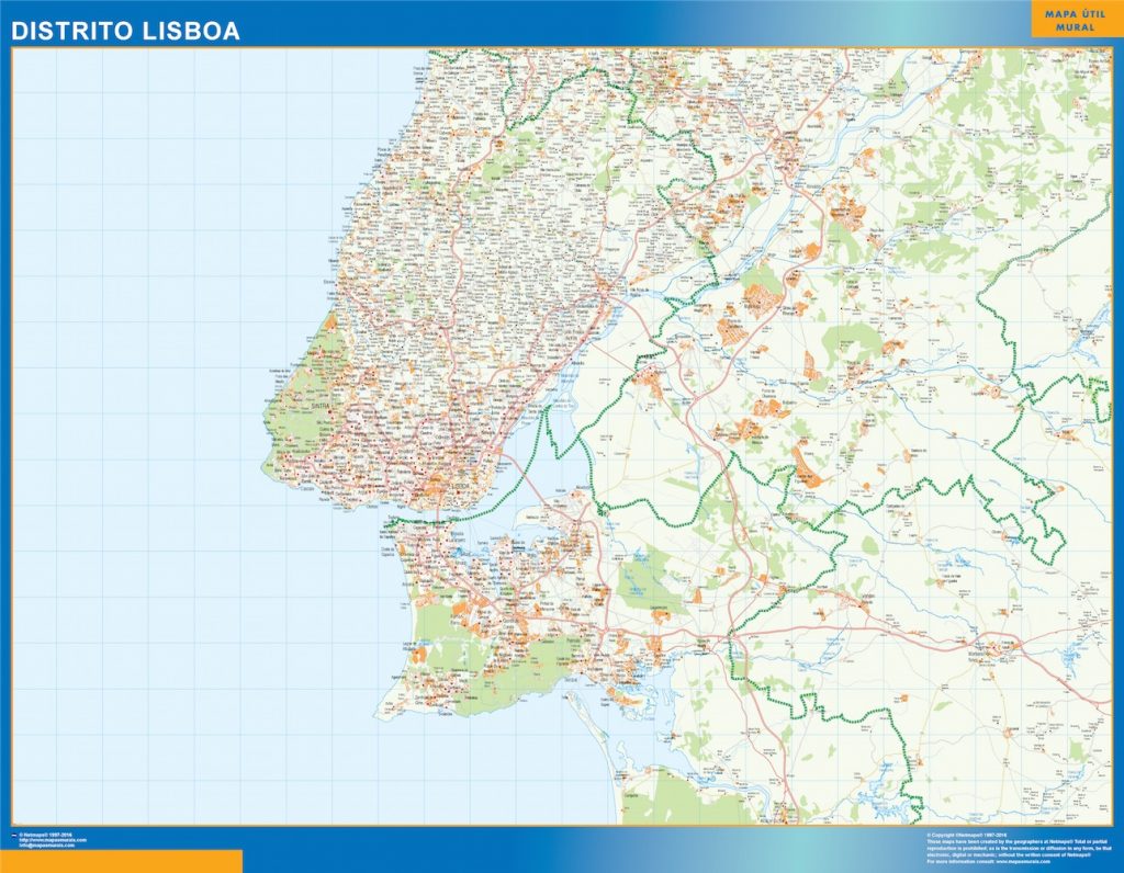 Mapa distrito Lisboa de parede | Mapas de Portugal e do mundo